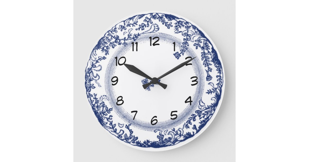 pretty vintage blue delft plate clock | Zazzle