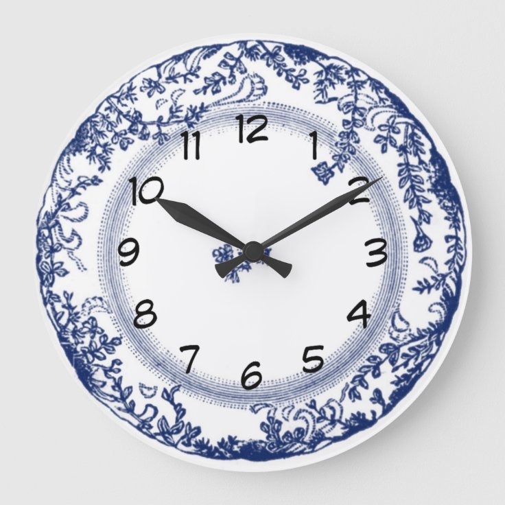 pretty vintage blue delft plate clock | Zazzle