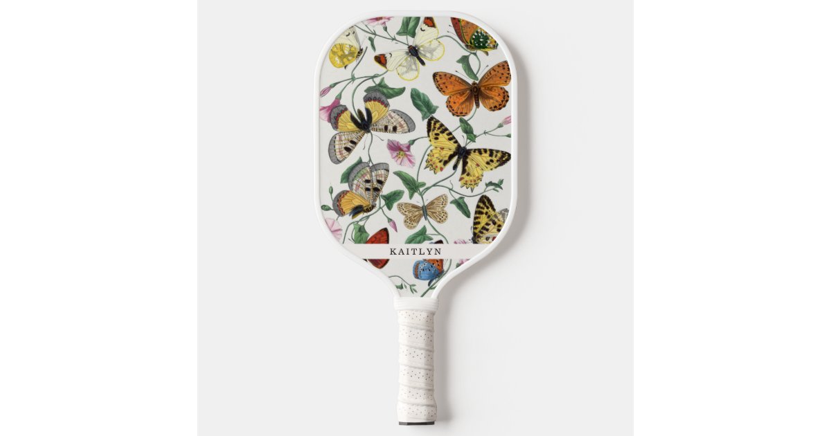 Pretty Vintage Butterflies | Name Pickleball Paddle | Zazzle