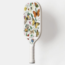 Pretty Vintage Butterflies | Name Pickleball Paddle | Zazzle