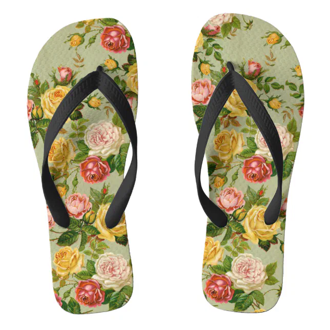 Pretty Vintage Floral Rose Pattern Girly Flip Flops | Zazzle