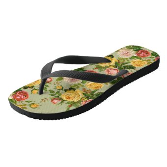 Pretty Vintage Floral Rose Pattern Girly Flip Flops | Zazzle