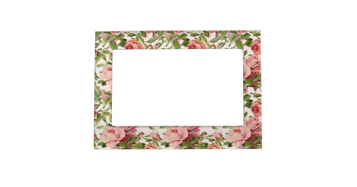 Pretty Vintage Pink Roses Magnetic Photo Frame | Zazzle