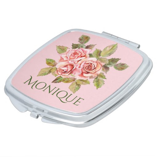 Pretty Vintage Pink Roses Personalized Compact Mirror | Zazzle