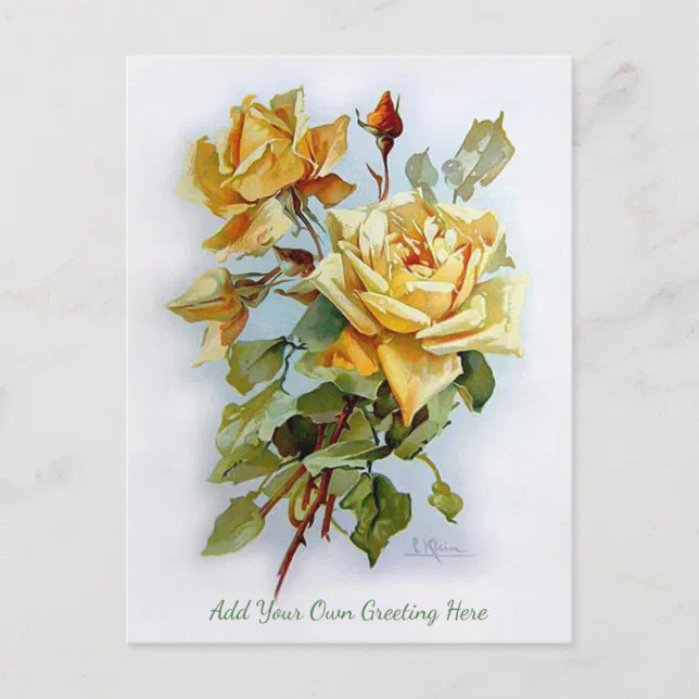 Pretty Vintage Yellow Roses Add Your Own Greeting Postcard | Zazzle