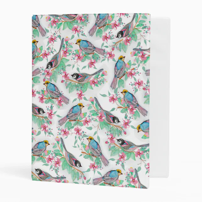 Pretty watercolor birds spring floral paint mini binder | Zazzle