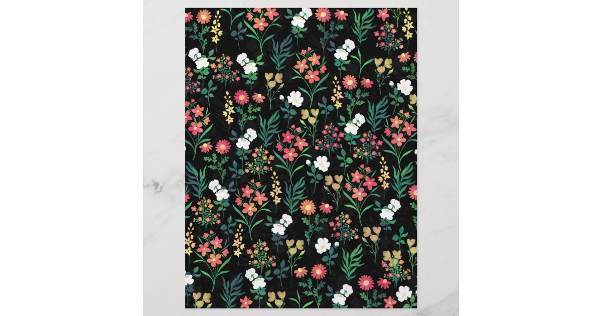 Pretty Watercolor Floral Black Botanical Letterhead | Zazzle