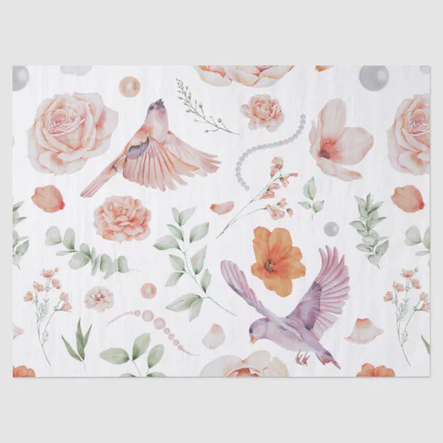 Pretty Watercolor Floral Hummingbird Pattern Tissue Paper | Zazzle