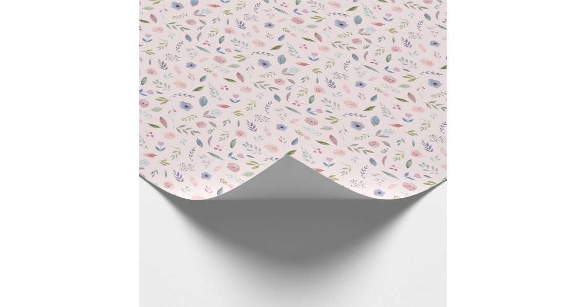 Pretty Watercolor Floral Pattern Blush Pink Wrapping Paper | Zazzle