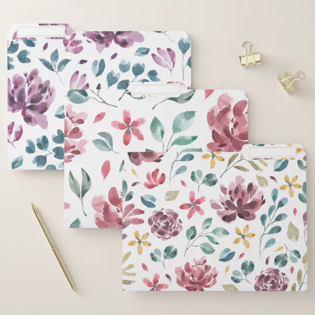 Pretty Watercolor Floral Pattern File Folder | Zazzle