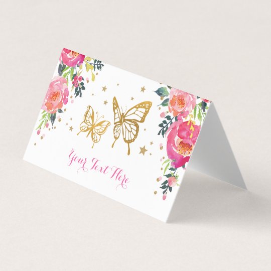Pretty Watercolor Floral Pink Gold Butterfly Place Card | Zazzle.com