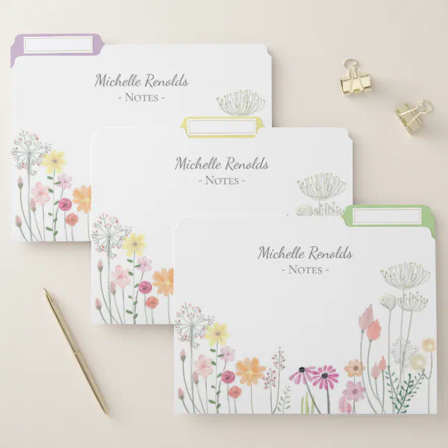 Pretty Watercolor Flower Meadow Personalised File Folder | Zazzle
