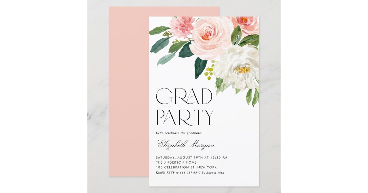 Pretty Watercolor Flowers Graduation Invitation | Zazzle