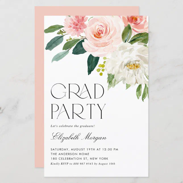 Pretty Watercolor Flowers Graduation Invitation | Zazzle