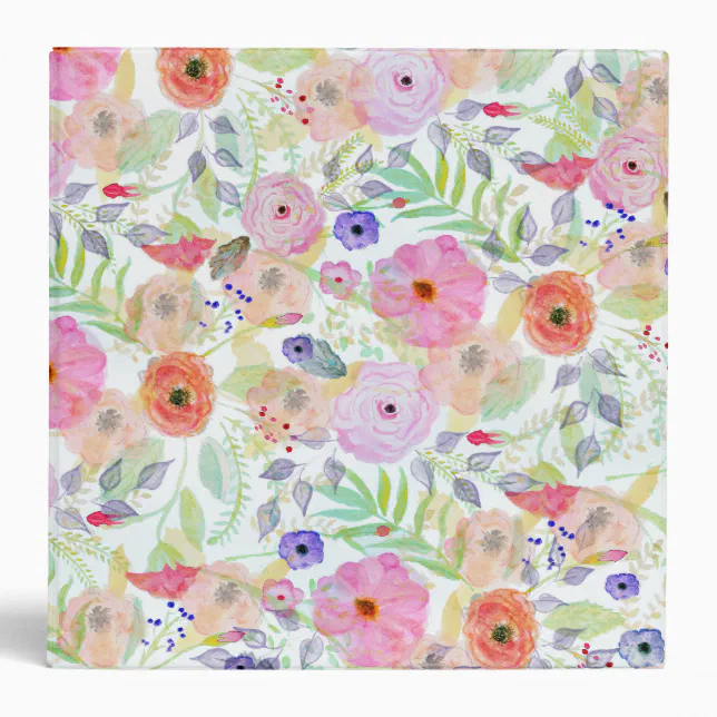 Pretty watercolor hand paint abstract floral 3 ring binder | Zazzle