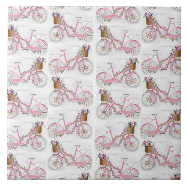 Pretty watercolor hand paint vintage bicycle tile | Zazzle