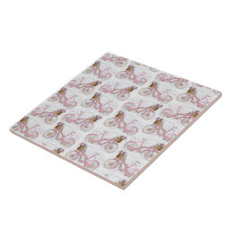 Pretty watercolor hand paint vintage bicycle tile | Zazzle