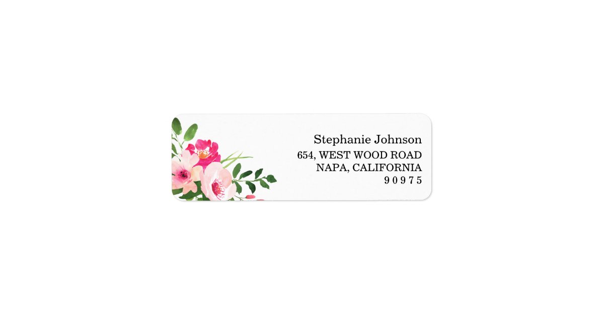 Pretty Watercolor Pink Floral Return Address Label | Zazzle