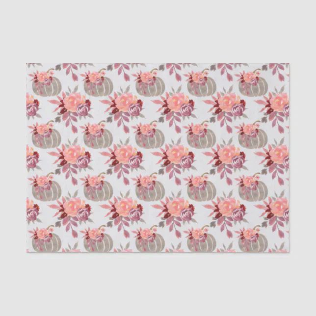 Pretty Watercolor Pumpkin Peach Floral Tissue Paper | Zazzle