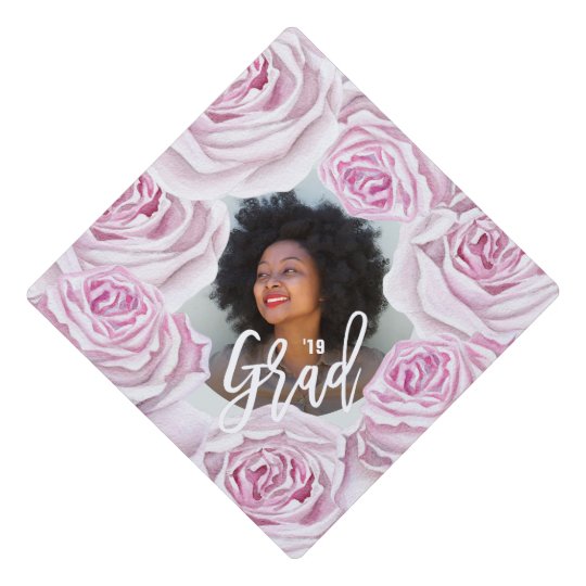 Pretty Watercolor Purple Roses Graduate Photo Graduation Cap Topper ...