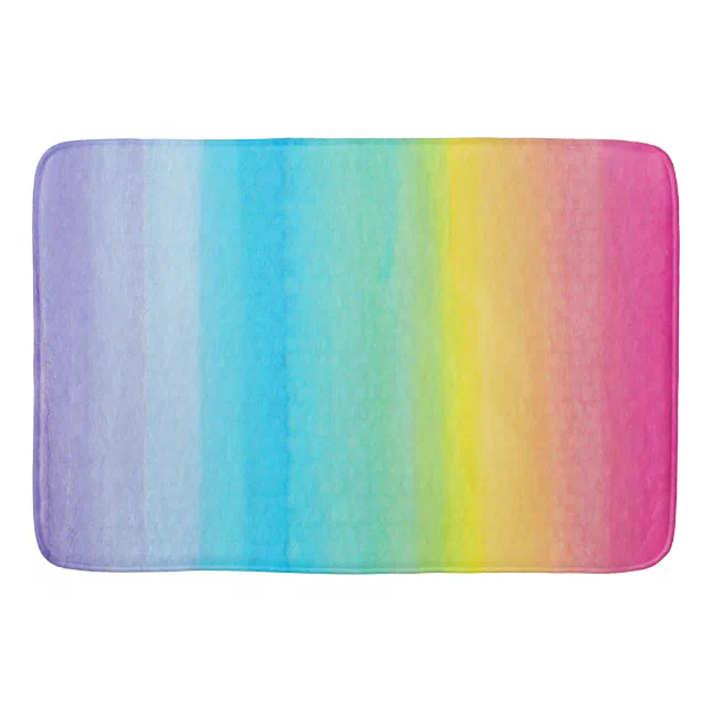 Pretty Watercolor Rainbow Design Bath Mat | Zazzle