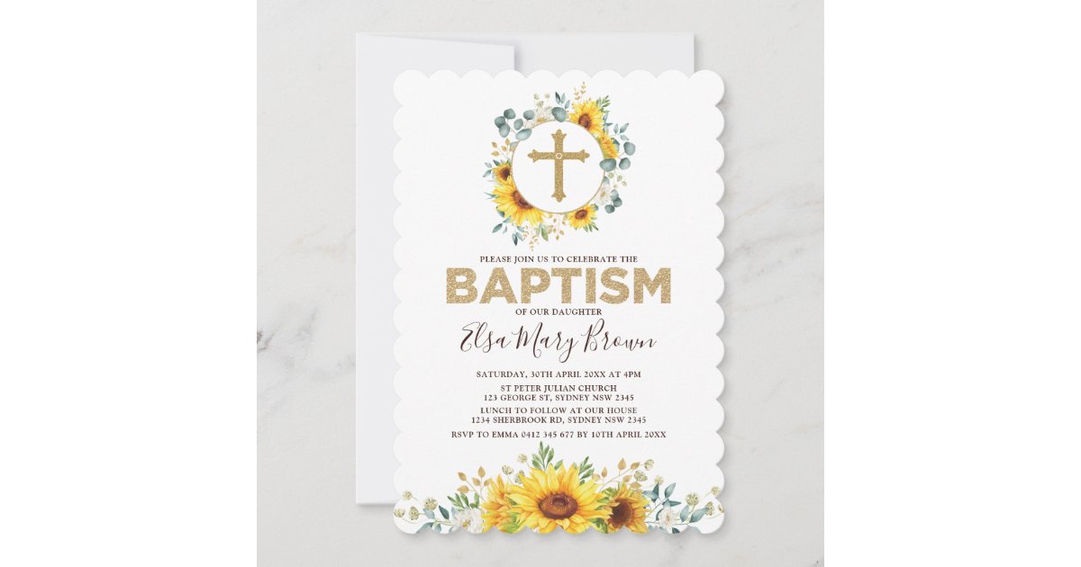 Pretty Watercolor Sunflowers Summer Garden Baptism Invitation | Zazzle