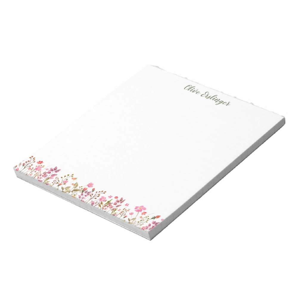 Pretty Watercolor Wildflowers Border Personalized Notepad sold by ...