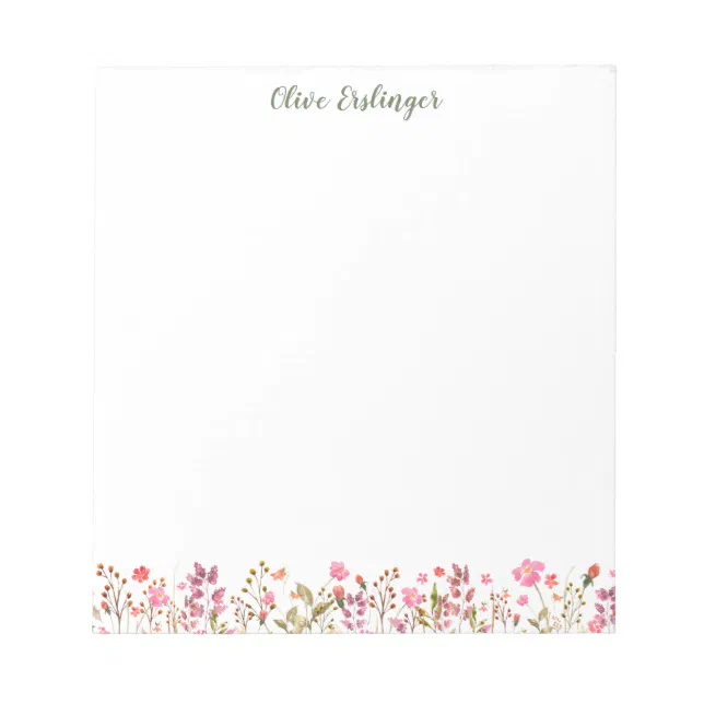 Pretty Watercolor Wildflowers Border Personalized Notepad | Zazzle