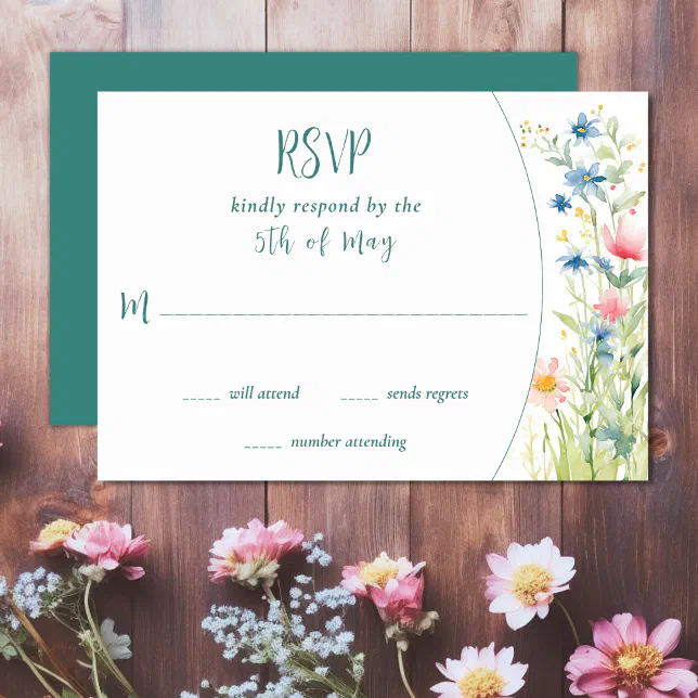 Pretty Watercolor Wildflowers Garden Wedding RSVP Card | Zazzle