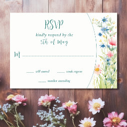 Pretty Watercolor Wildflowers Garden Wedding RSVP Card | Zazzle