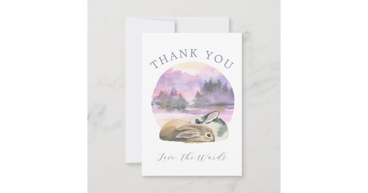 Pretty Watercolored Pair of Rabbits Thank You Card | Zazzle