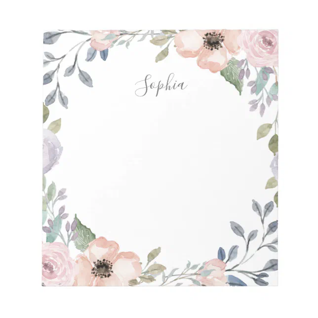 Pretty White and Trendy Pink Watercolor Floral Notepad | Zazzle