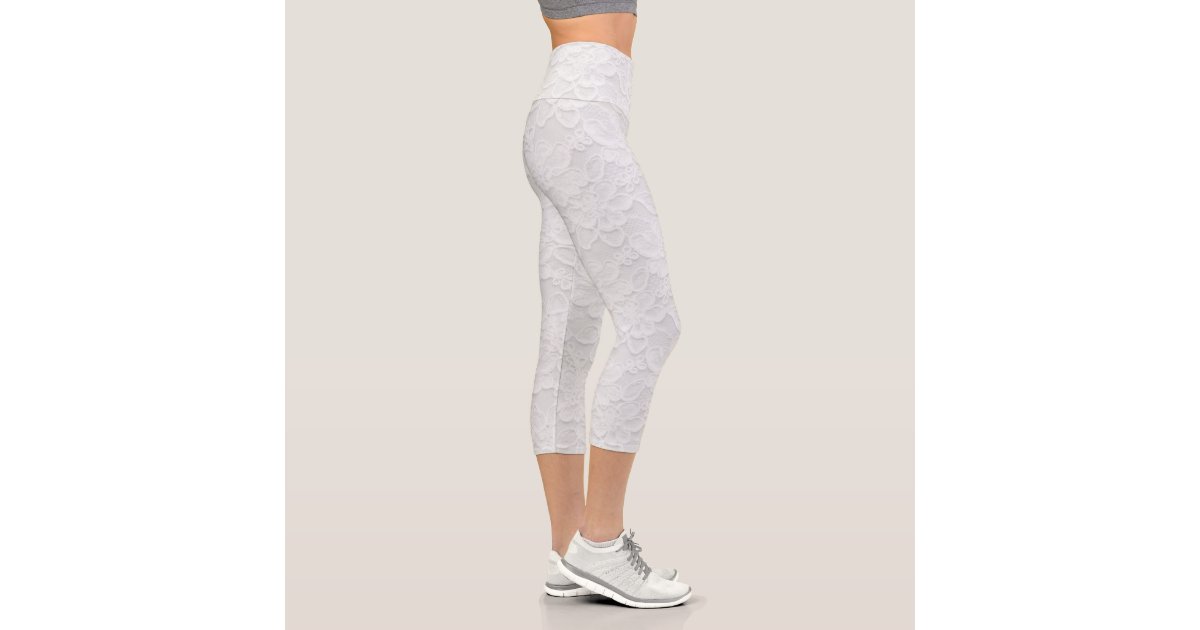 Pretty White Lace Look Delicate Capri Leggings | Zazzle.com
