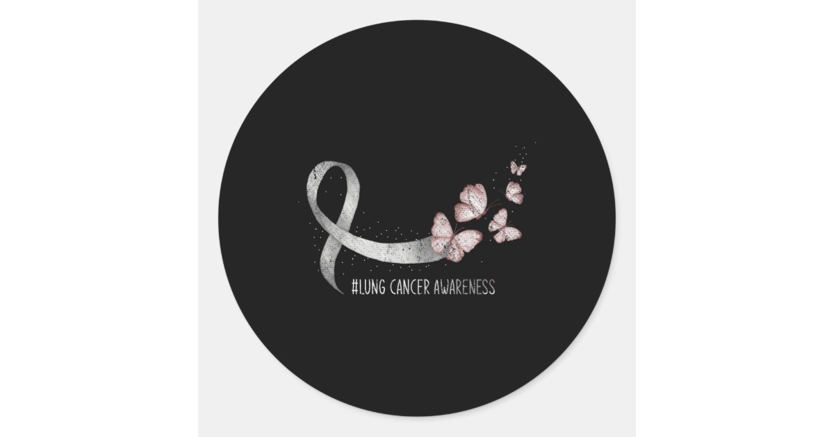 Pretty White Ribbon Support Lung Cancer Awareness Classic Round Sticker ...