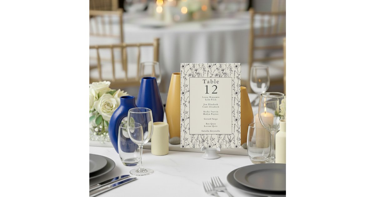 Pretty wild flowers table number place card | Zazzle