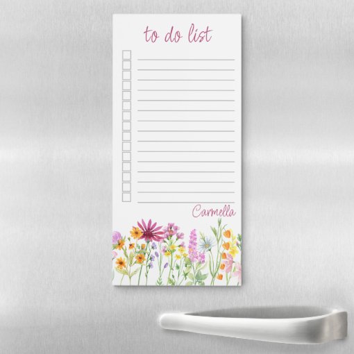 Pretty Wildflower Border Personalized To Do List Magnetic Notepad | Zazzle