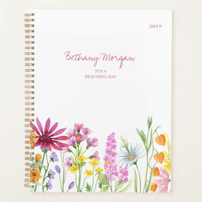 Pretty Wildflowers and Editable Quote Personalized Planner | Zazzle