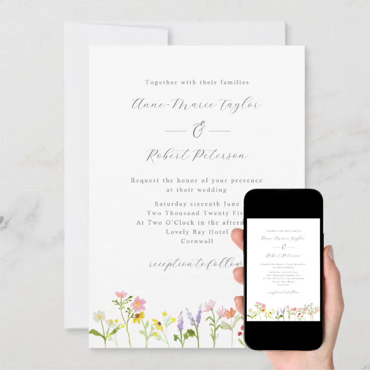 Pretty Wildflowers Cottagecore Calligraphy Wedding Invitation | Zazzle