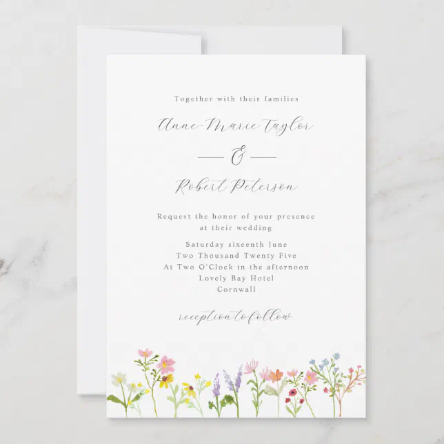 Pretty Wildflowers Cottagecore Calligraphy Wedding Invitation | Zazzle