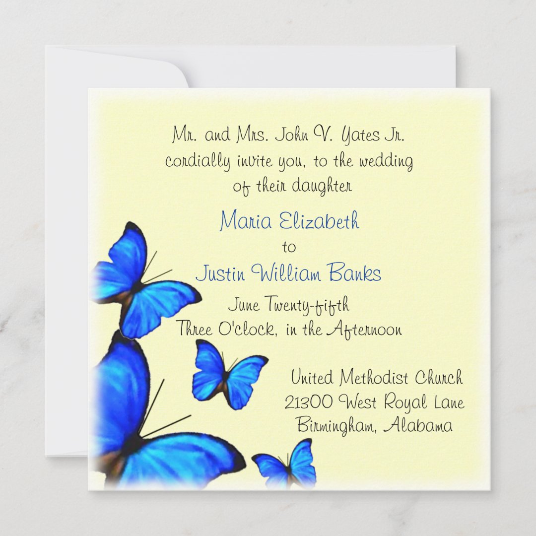 Pretty Yellow and Blue Wedding Invitation | Zazzle