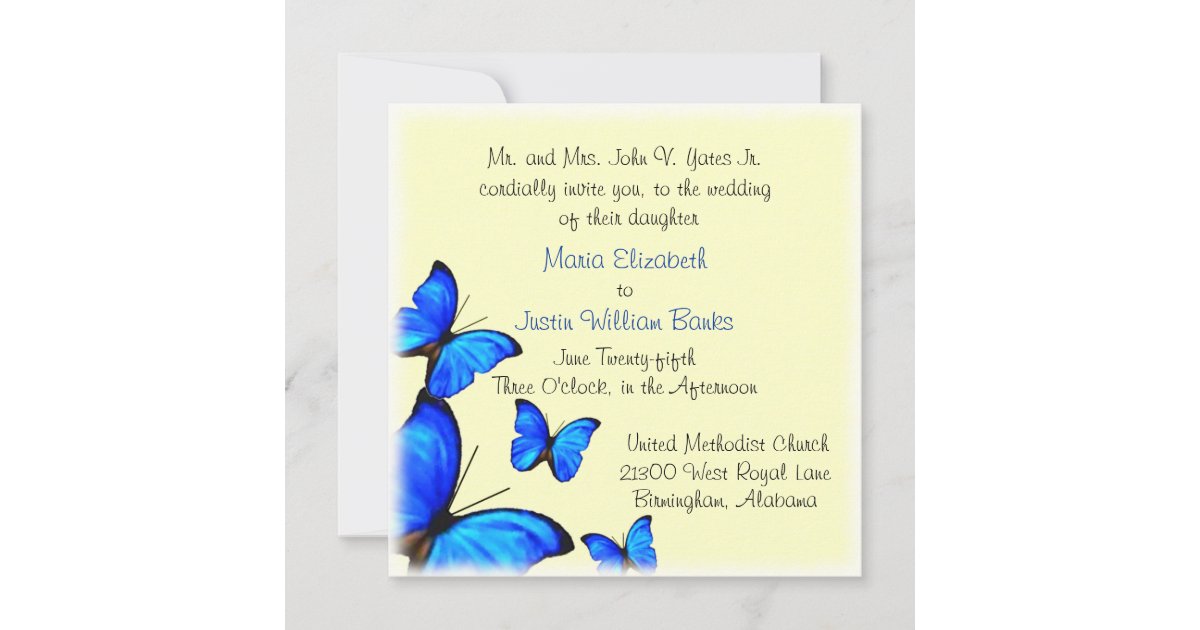 Pretty Yellow and Blue Wedding Invitation | Zazzle
