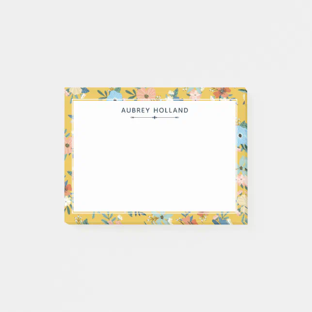 Pretty Yellow Floral Pattern Add Name Post-it Notes | Zazzle