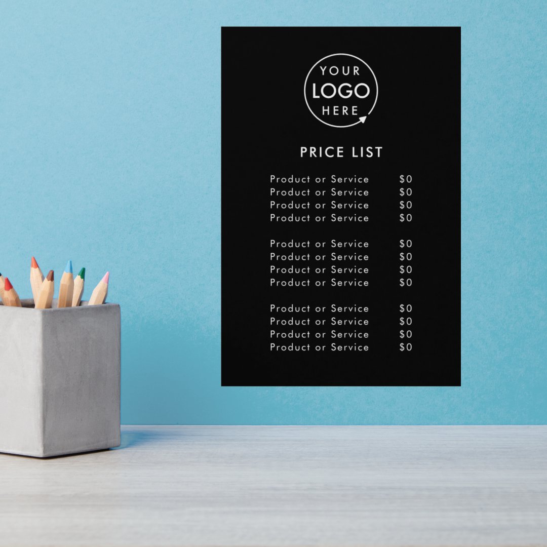 Price List | Black Business Logo Modern Simple Wall Decal | Zazzle
