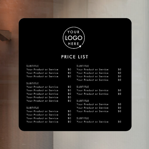 Price List | Business Logo Black Modern Minimalist Window Cling | Zazzle