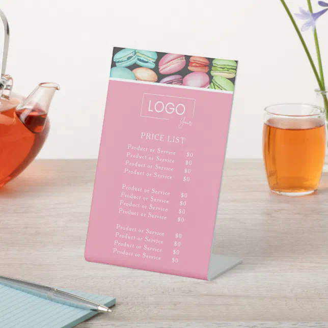 Price List | French Macaron Pink Bakery Patisserie Pedestal Sign | Zazzle
