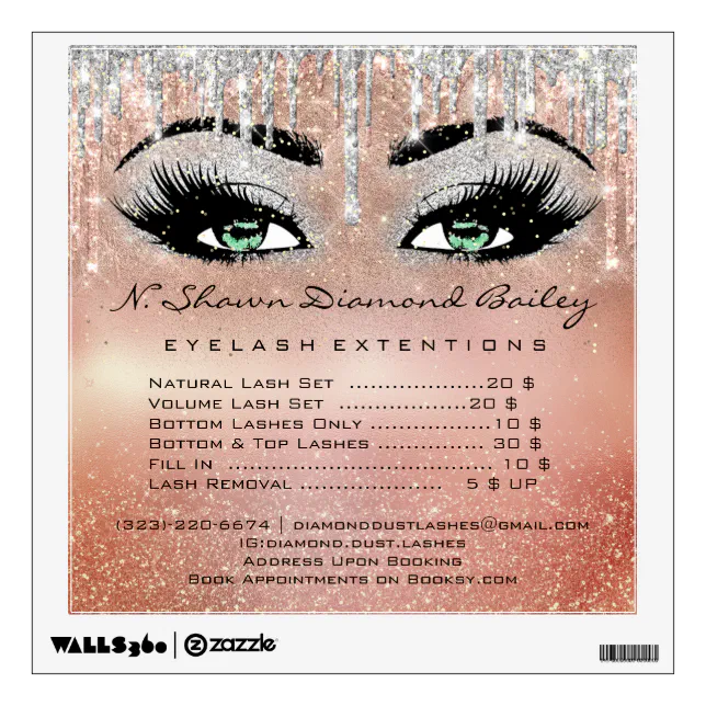 Price List Green Eyes Makeup Lashes Cyan Rose Wall Decal | Zazzle