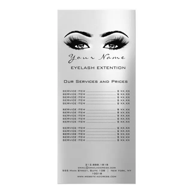 Price List Lashes Extension Makeup Artist Gray Rack Card | Zazzle
