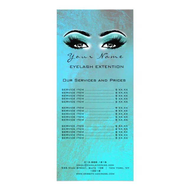 Price List Lashes Extension Makeup Artist Ocean Rack Card | Zazzle