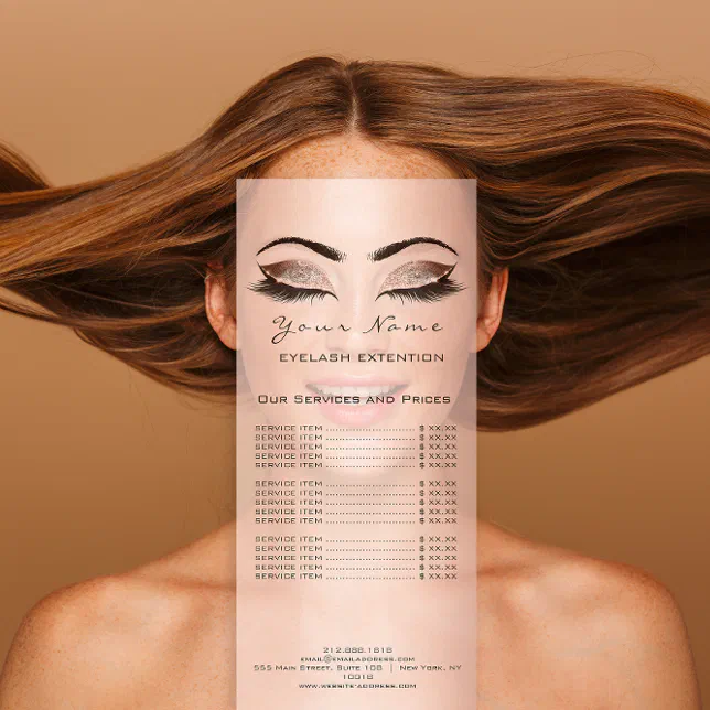 Price List Lashes Extension Makeup Artist Pink Rack Card | Zazzle