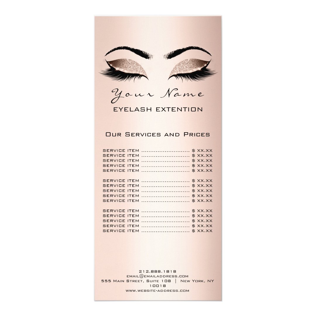 Price List Lashes Extension Makeup Artist Pink Rack Card | Zazzle